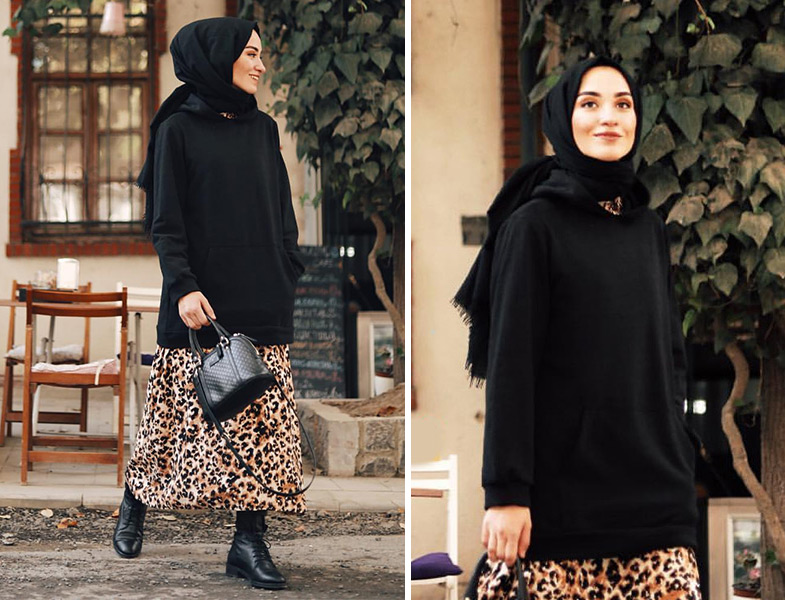 Suud Collection Leopar Elbise ve Siyah Sweatshirt Modeli | Resimlerle ...