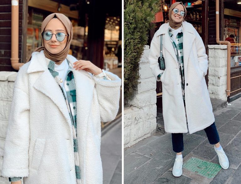 Aybüke Nur Demirci: Elif Eser Beyaz Peluş Kaban | Resimlerle Tesettür ...